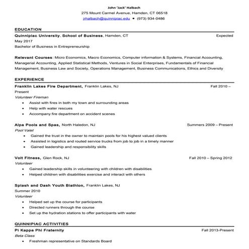 Jack Halbach Resume | DOC