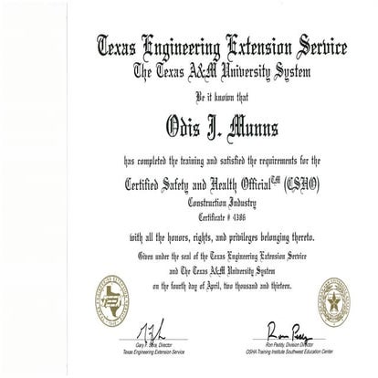 Construction Industry CSHO Certificate | PDF