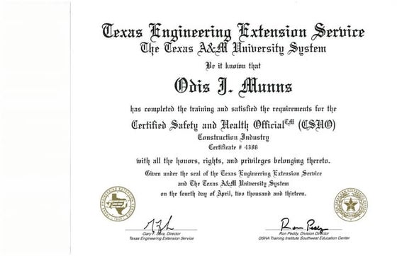 CSHO Certificate | PDF