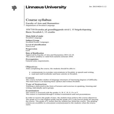 CourseSyllabus_1SV710 | PDF | Educational Assessment | Education