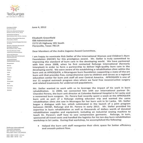 Sieller nomination letter -ZagameAward - Corlew | PDF