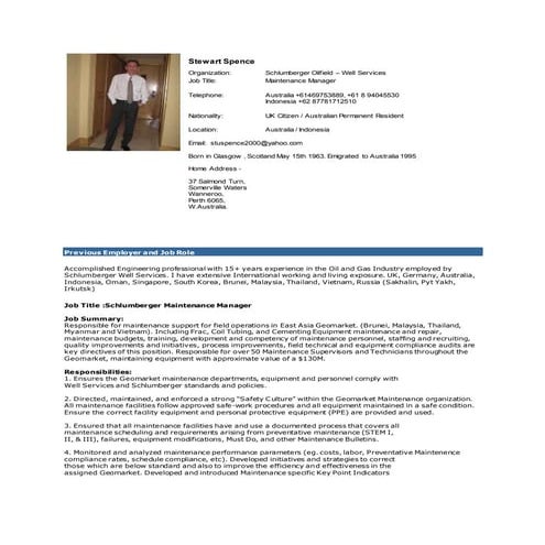 Stewart Spence Maintenance Manager CV 2015 | DOCX