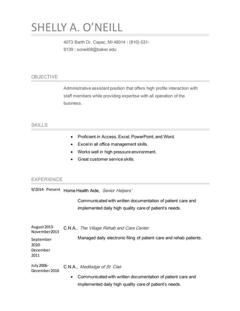 Kimberly Smith Resume aditional experience | DOCX
