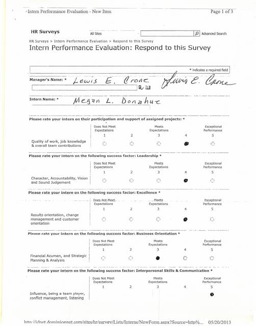 Greg D'Auria Intern Performance Evaluation | PDF