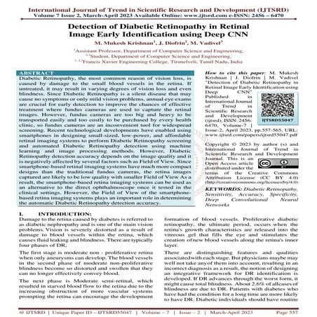 Detection Of Diabetic Retinopathy In Retinal Image Early Identification Using Deep Cnn Pdf
