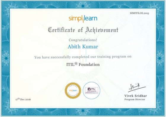 ITIL Course completion | PPT