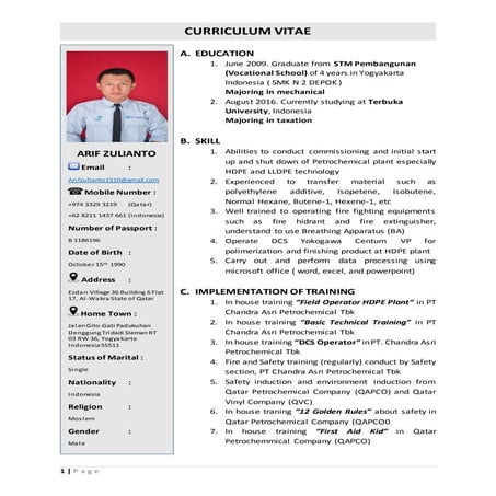 Update CV (Arif Zulianto) | DOCX | Manufacturing Industry | Industries
