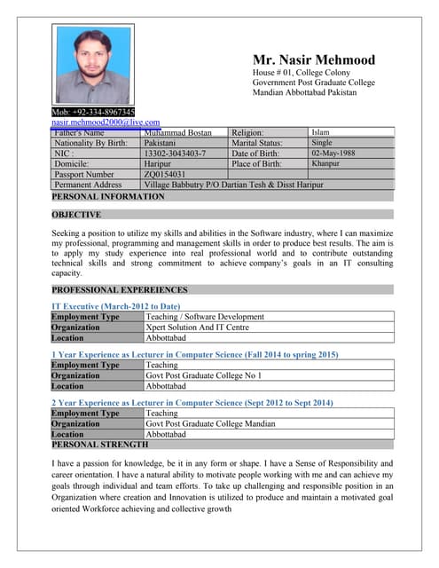 Hunain ALi Resume 2017 | DOCX | Technology & Computing