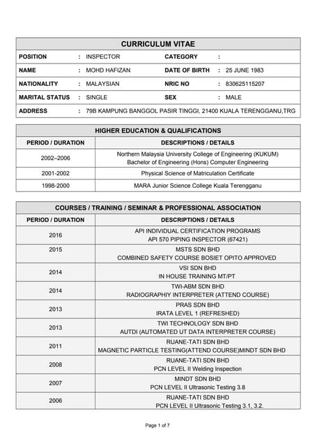 LEEA -LIFTING INSPECTION ENGINEER CV | DOCX