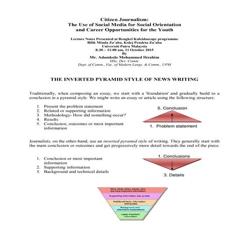 Inverted Pyramid Style of News Writing Adamkolo | PDF