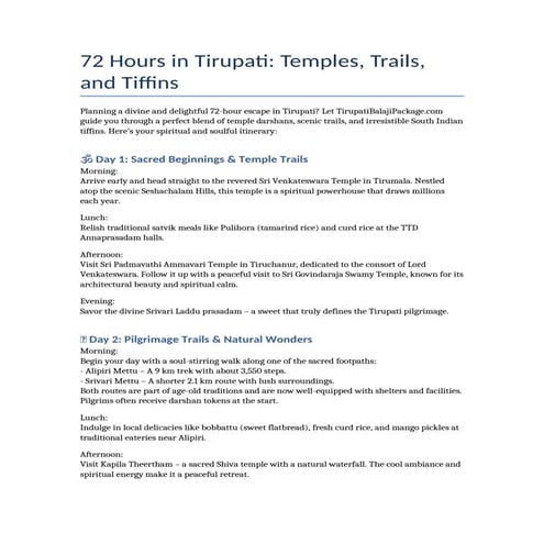 72 Hours in Tirupati: Temples, Trails, and Tiffins | DOCX