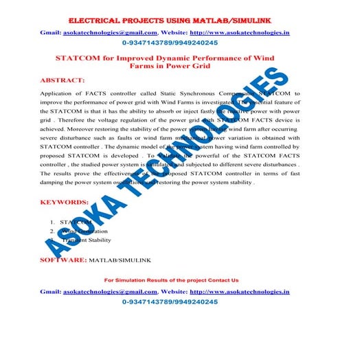 Statcom For Improved Dynamic Performance Of Wind Farms In Power Grid Pdf