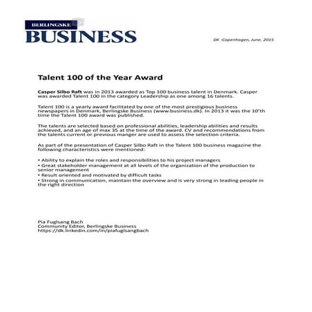 Talent 100 of The Year Award | PDF