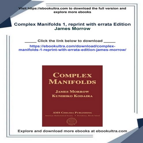 Complex Manifolds 1, reprint with errata Edition James Morrow | PDF