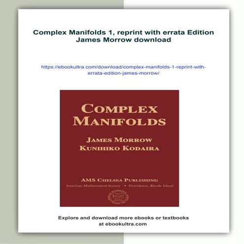 Complex Manifolds 1, reprint with errata Edition James Morrow | PDF