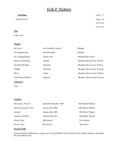 Nic Barilar Acting Resume | PDF