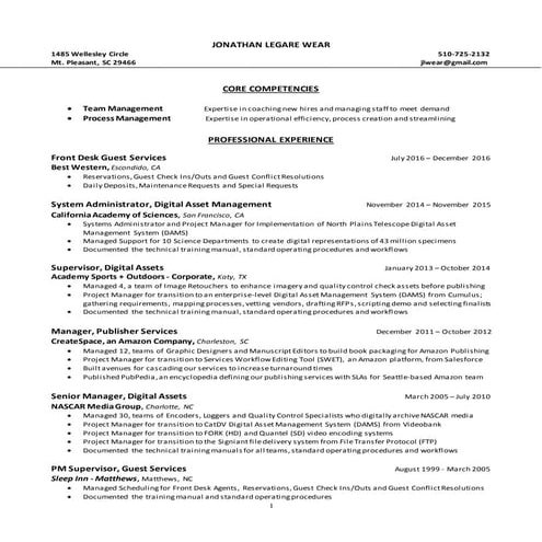 Jonathan Wear 2016 Resume | PDF
