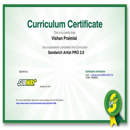 Certificate Sandwich Artist PRO 2.0 | PDF