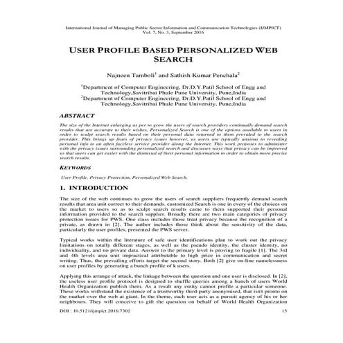 USER PROFILE BASED PERSONALIZED WEB SEARCH | PDF