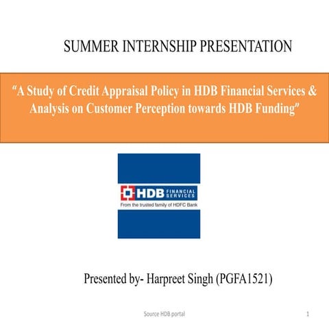 CREDIT APPRAISAL PROCESS OF HDB FINANCIAL SERVICES ppts | PPTX