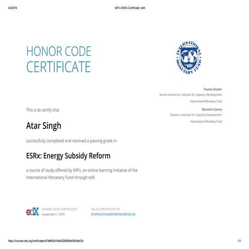 IMFx ESRx Certificate _ edX | PDF