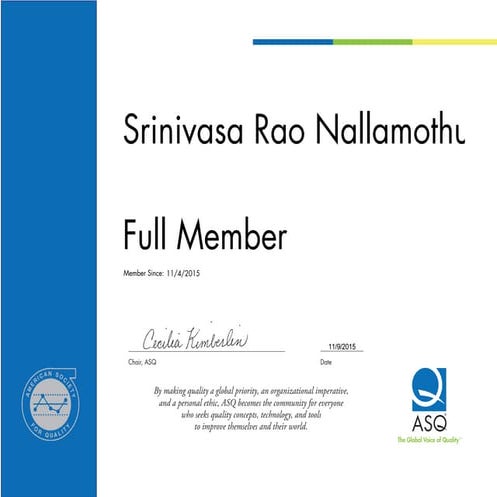ASQ membership certificate | PDF