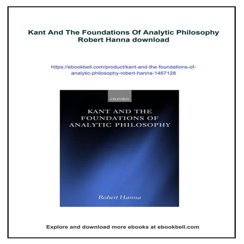 Kant And The Foundations Of Analytic Philosophy Robert Hanna | PDF