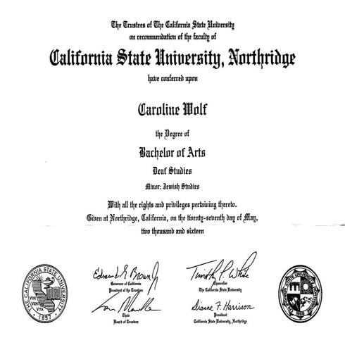 Caroline Wolf Diploma CSUN 2016 | PDF