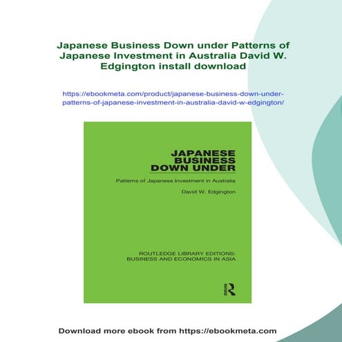 Japanese Business Down under Patterns of Japanese Investment in ...