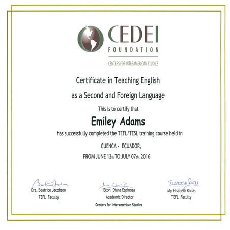 CEDEI TEFL Certificate 2016 | PDF