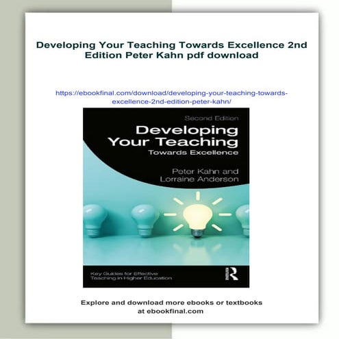 Developing Your Teaching Towards Excellence 2nd Edition Peter Kahn | PDF
