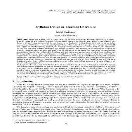 Syllabus Design in Teaching Literature | PDF