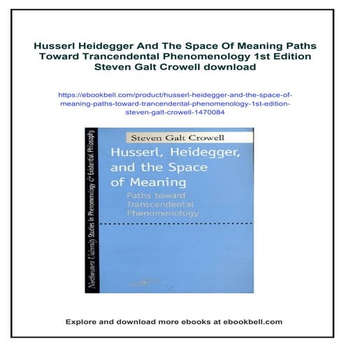 Husserl Heidegger And The Space Of Meaning Paths Toward Trancendental ...