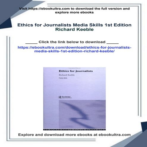 Ethics for Journalists Media Skills 1st Edition Richard Keeble | PDF