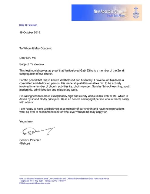Church Letter of Recommendation | PDF