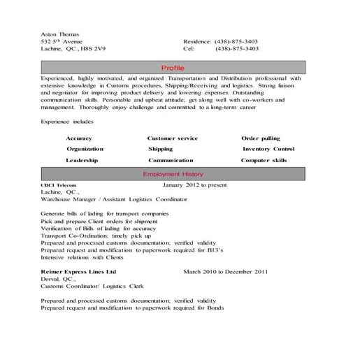 Aston Thomas CV | PDF