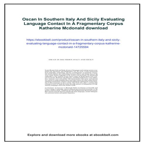 Oscan In Southern Italy And Sicily Evaluating Language Contact In A ...