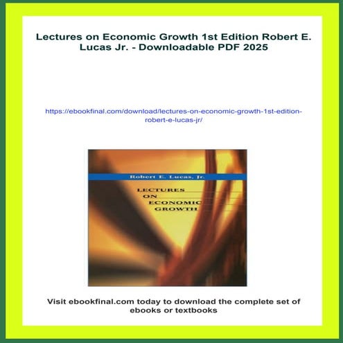 Lectures on Economic Growth 1st Edition Robert E. Lucas Jr. | PDF