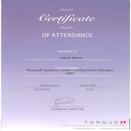 Torque IT - MSCCM 2007 Certificate of Attendance | PDF