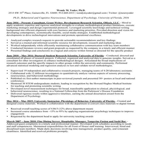 Wendy M Yoder Resume | PDF | Undergraduate Education | College Education