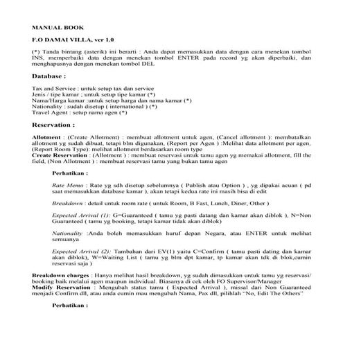 MANUAL BOOK damai villa | DOC