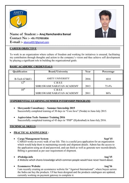 prateek resume | PDF | Technology & Computing