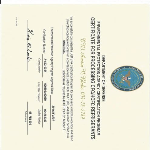EPA refrigerant certicicate | PDF