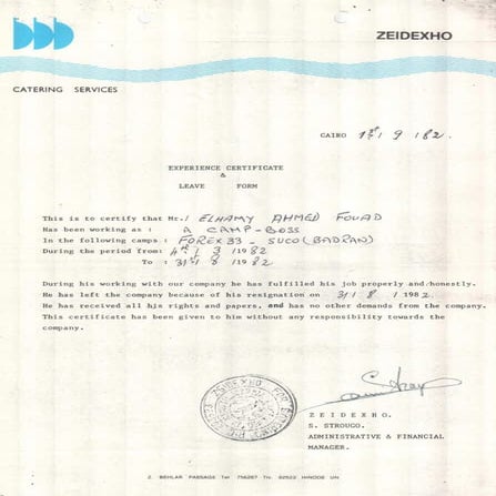 ZEIDEXHO Catering Experience Certificate | PDF