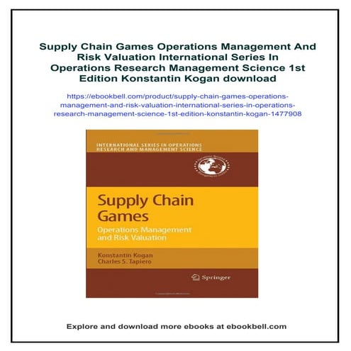 Supply Chain Games Operations Management And Risk Valuation ...
