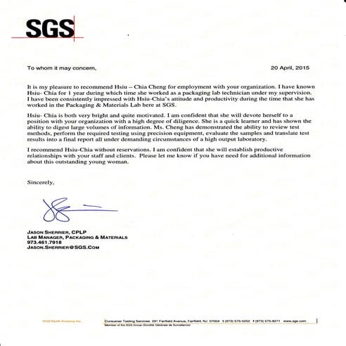 SGS Letter of Recommendation | PDF