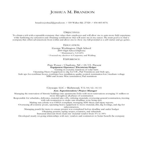Joshua M. Brandon Resume | PDF