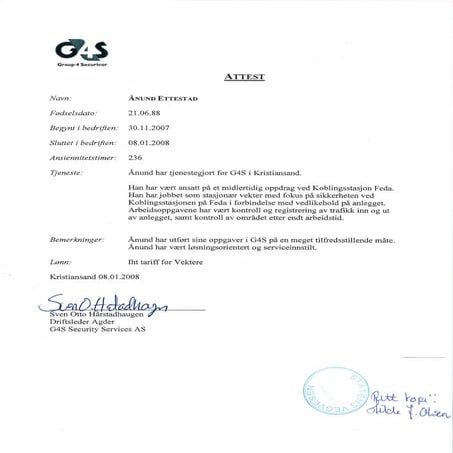 Attest 1 G4S Å.Ettestad 2008 -09 | PDF