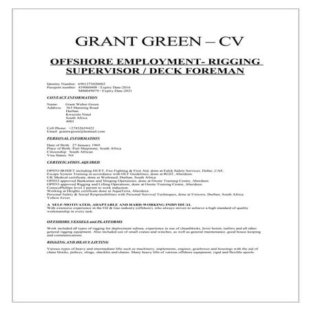GRANT GREEN OFFSHORE CV | DOC