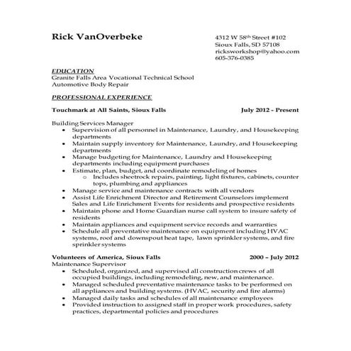 Rick VanOverbeke Resume (1) | PDF